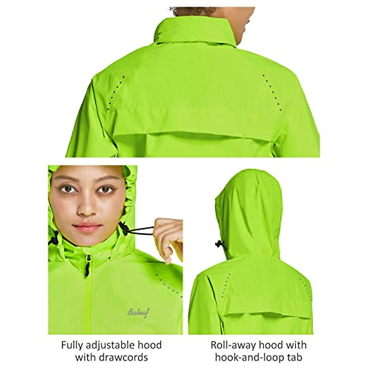 BALEAF Women's Running Rain Jackets Waterproof Windbreaker Windproof Lightweight Cycling Jackets Reflective Packable Hooded Yellow L