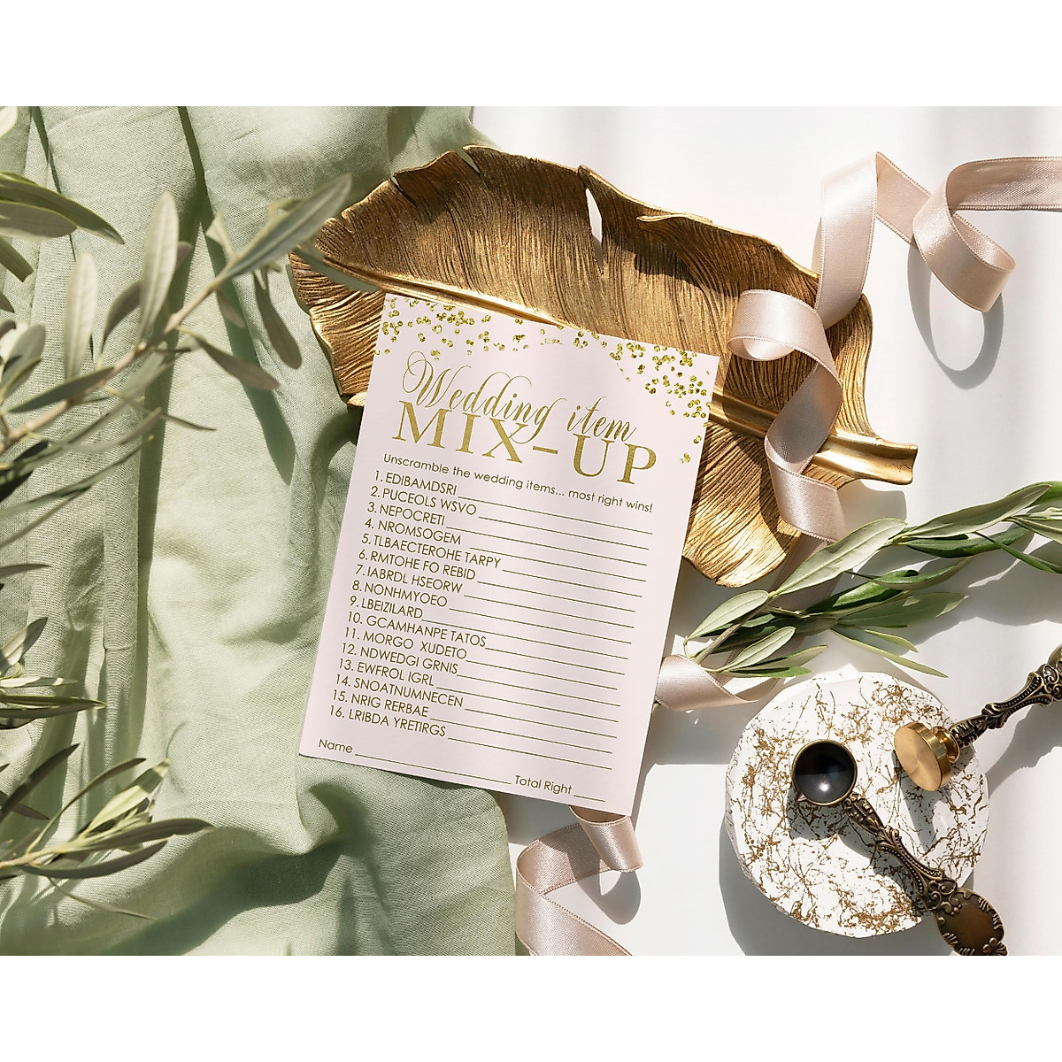 Pink and Gold Bridal Shower Word Scramble Game – 25 Pack, Couples Wedding Engagement Party Games, Reception Decor and Ideas, Fun Rehearsal Unscramble Guest Activities