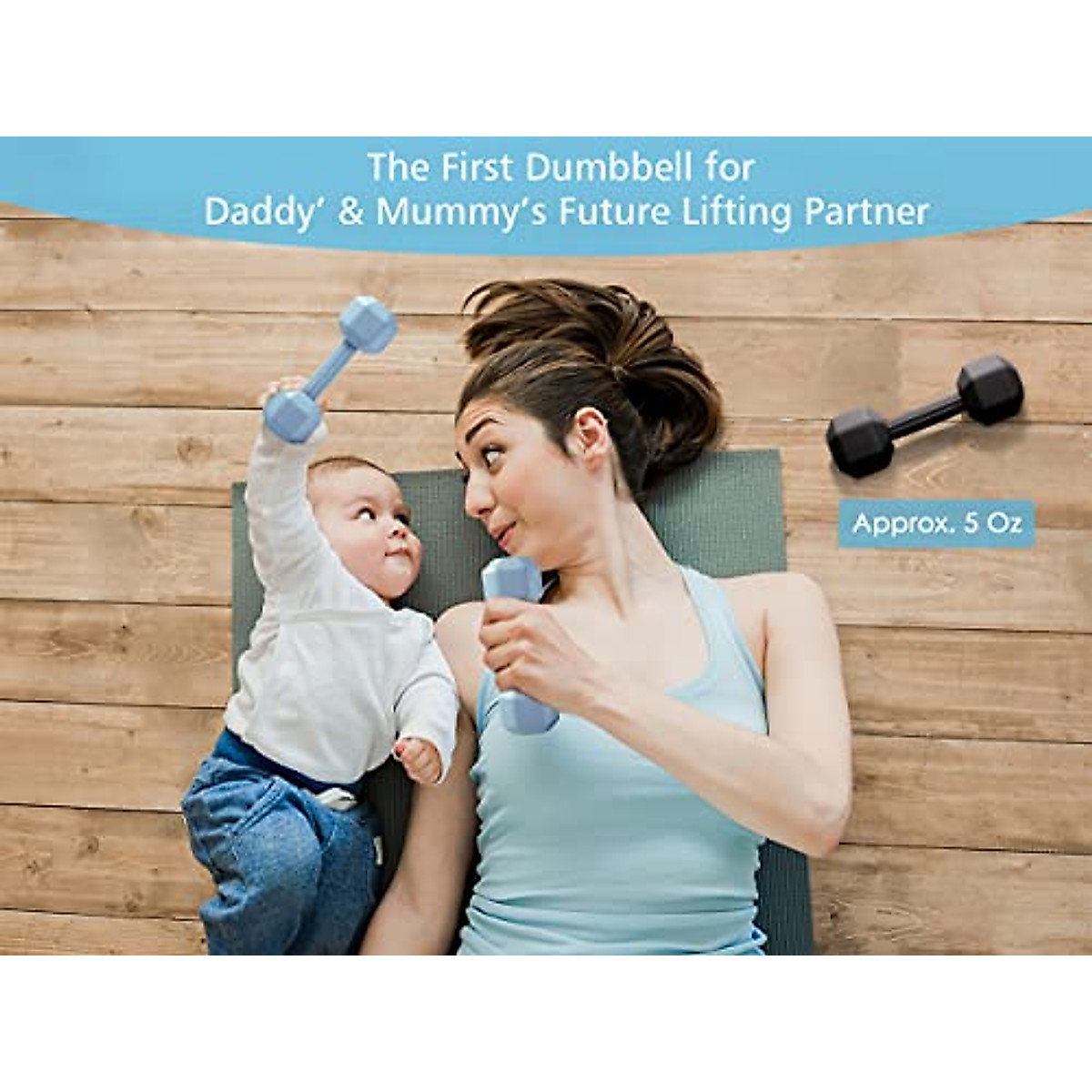 Baby Dumbbell Infant Rattle Silicone Teething Toy Teether Infants Toddler Sensory Toy Exercises Weight - Made of 100% Food-Grade Silicone, Safe for Baby Boys and Girls (1pcs 4.8oz - Blue)