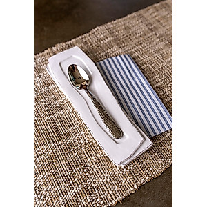 Vietri Lastra White Spoon Rest, 11" Ceramic Cooking/Serving Utensil Tray, Stove/Counter Decor