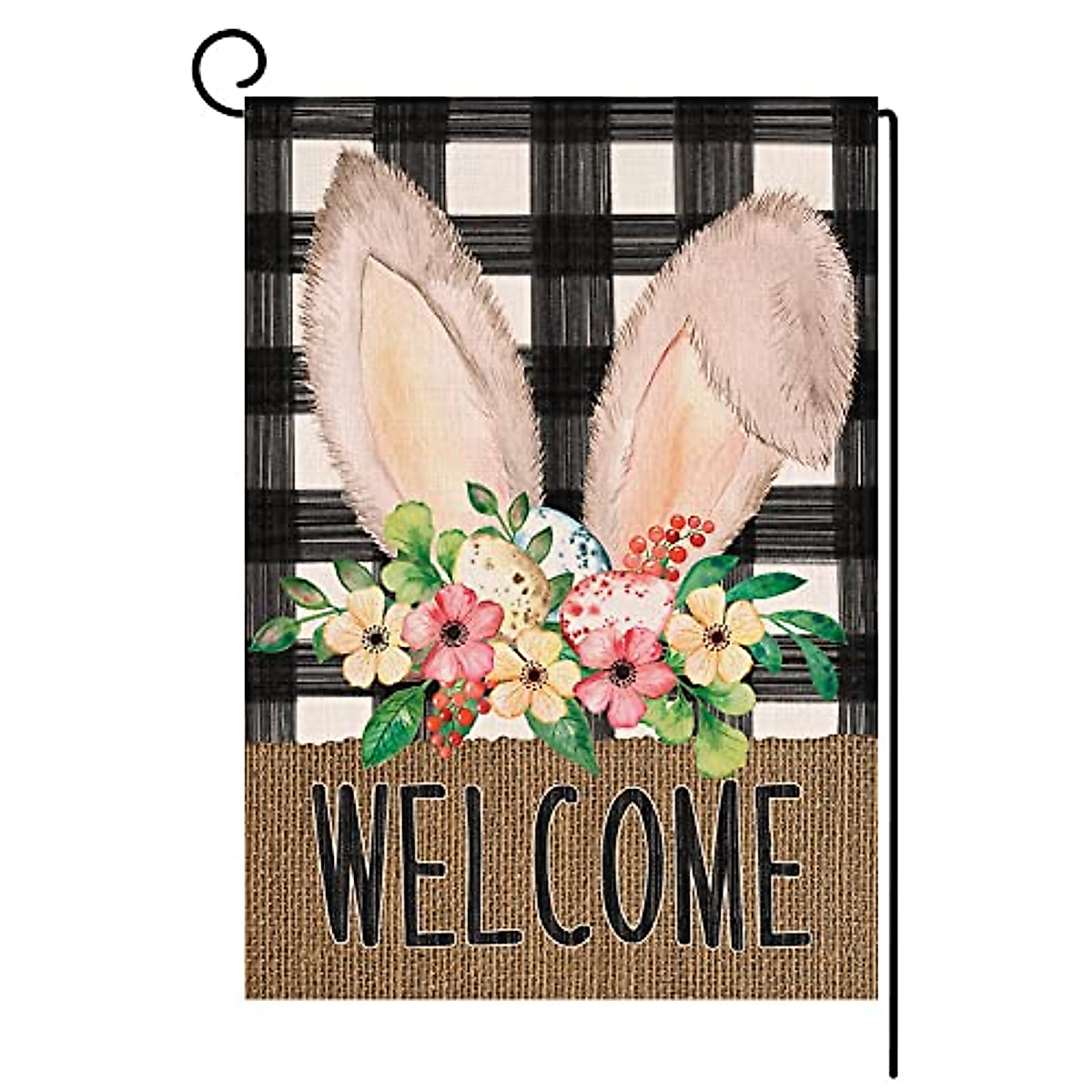 Sambosk Buffalo Easter Bunny Small Garden Flag Welcome Spring Vertical Double Sided Burlap Rabbit Ear Egg Floral Farmhouse Yard Outdoor Decoration 12 x 18 Inches