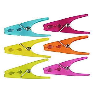 64 Plastic Clothespins w/ 6 Bright Colors - Clothes Pin, Laundry, Bag Clip, Chip Clip, Sealer, Ect.
