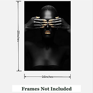 YOWOCAL Black Women Beauty Prints, 16x20 Inches African American Girls Canvas Wall Art ,Pop Gold Earrings Praying Girl Drawing Decor for Home Living Room Bedroom Porch(Set of 3,Unframed)