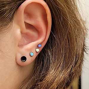 Kridzisw 16G Flat Back Cartilage Tragus Helix Conch Earring 16 Gauge Surgical Stainless Steel Silver Short Screw on in Opal Labret Monroe Medusa Lip Nose Ring Stud Bar Piercing Jewelry Women Men 6mm