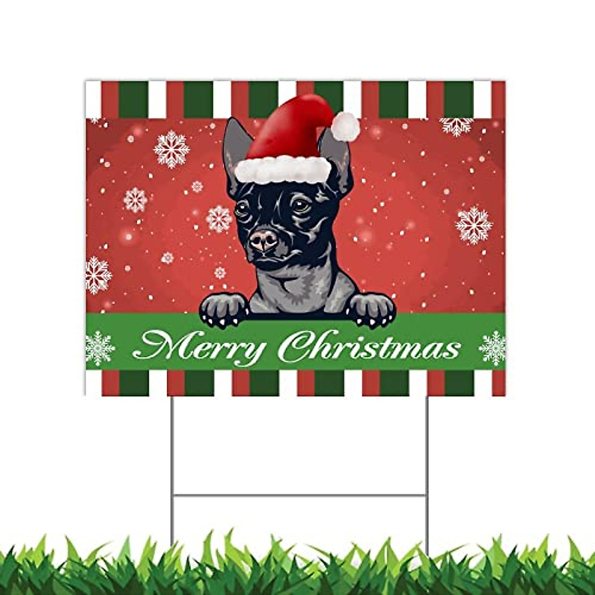Lawn Garden Sign Merry Christmas Snowflake Dog with Red Hat Yard Signs with Stakes Inspirational Quotes Baby for Garage Sales Rent Open House Construction 12"x18"