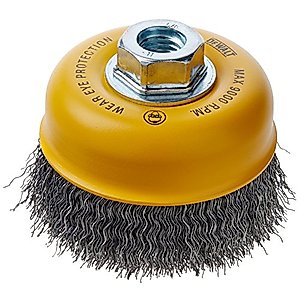DEWALT Wire Cup Brush, Crimped, Carbon Steel, 4-Inch x 5/8-Inch, 11 HP, .014-Inch (DW49101)