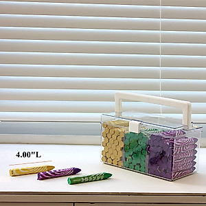 BangQiao Clear Small Plastic Storage Box with Handle, Hinged Lid and 3 Adjustable Compartments, Portable Organizer Case for Sewing, Stationery, Chalk, Art&Craft Supplies, Makeup, First Aid Kit