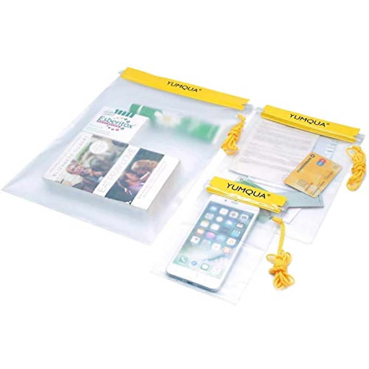 YUMQUA Clear Waterproof Bags, Water Tight Cases Pouch Dry Bags for Camera Mobile Phone Maps Pouch Kayak Military Boating Document Holder, Yellow