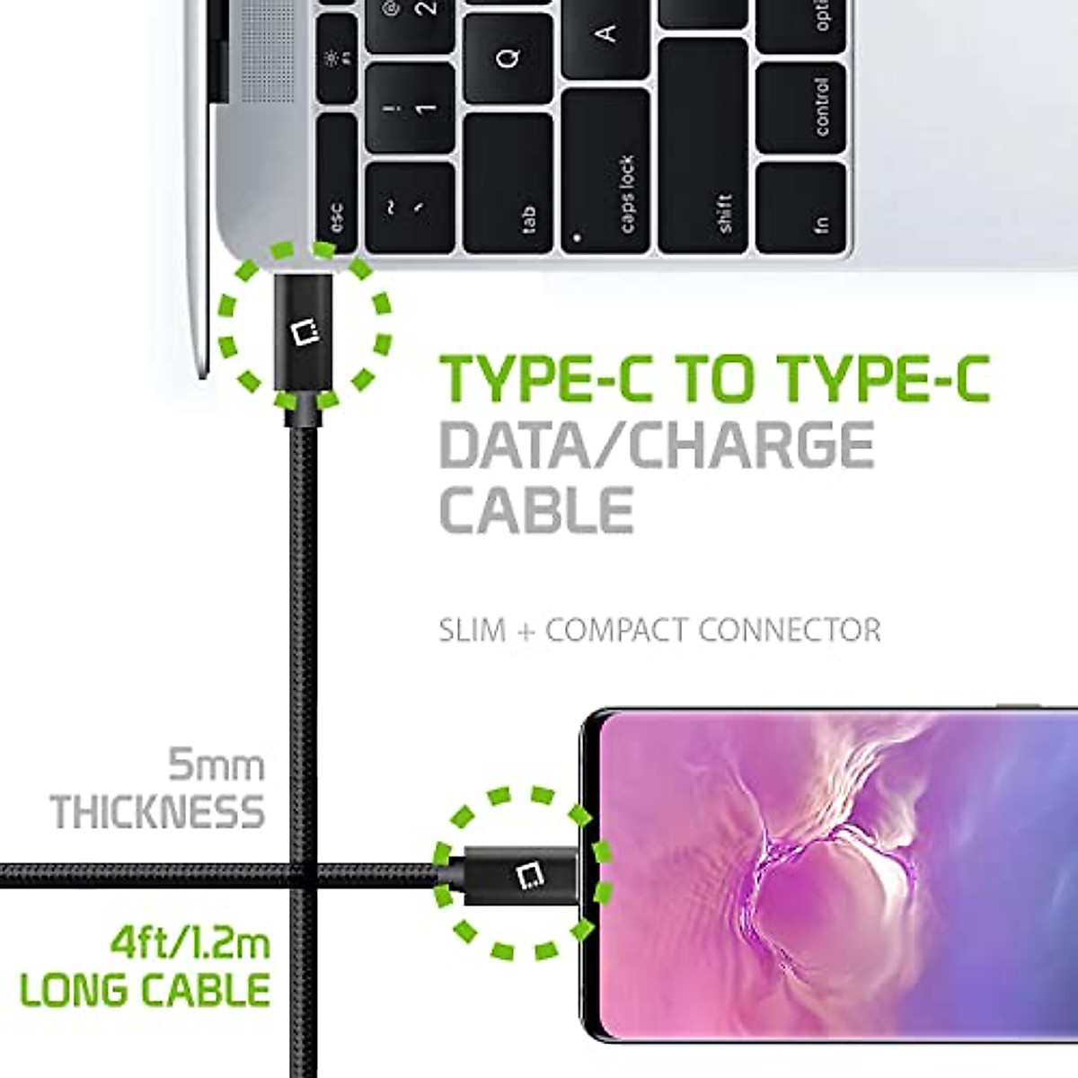 Dual USB-C/PD 60W Fast Charging Cord Compatible with ZTE Blade V20 Plus 5Gbps Data Transfer for Power Delivery Hi Capacity Charging (White)