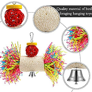 6 Pieces Parrot Cage Shredding Toy Bird Chewing Toys Foraging Hanging Toy Bird Loofah Toys with Bird Perch Stand Toy Blue Paw Grinding Stick for Small Bird Parakeets Cockatiel Conure African Grey