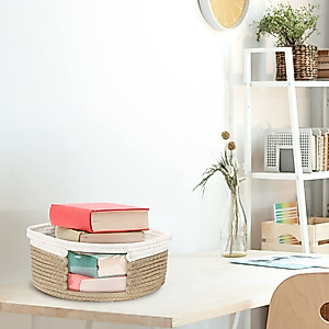 Zannaki Woven Storage Basket, 2 Pack Cotton Rope Baskets, Decorative Organizer Bins with Carry Handles Clear-View Window for Closet, Baby Nursery Blanket, Little Toy, Makeup, Books, Towels, Gadgets