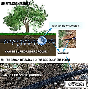 AMRITA Soaker Hose KIT,3/8inch 100ft Rubber Garden Hose 70% Water Saving,Black Heavy Duty Soaker Hose For Garden Lawn,Garden Raised Beds.(3/8-100FT)