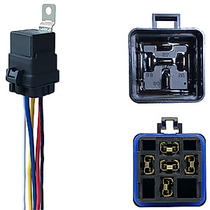irhapsody 1 PACK 40/30 AMP 12V DC Waterproof Relay and Harness - Heavy Duty 12 AWG Tinned Copper Wires, 5-PIN SPDT Automotive Relay