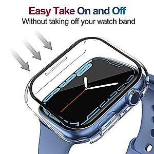 Smiling 2 Pack Case Built in Tempered Glass Screen Protector Compatible with Apple Watch Series 9 (2023)/Series 8 /Series 7 41mm, Hard PC Case Overall Protective Cover- Transparent