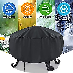 TwoPone Fire Pit Cover Round, 36 Inch Round Firepit Covers for Outdoor, Upgraded Waterproof 600D Fireplace Cover Black