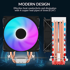 Dracaena RGB CPU Air Cooler, 120mm PWG CPU Fan,4 Heat Pipes, RGB CPU Air Cooling for Intel LGA 1700/115X/1200, AMD AM4/AM5