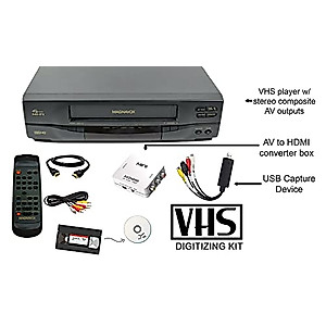 MAGNAVOX 4-Head VCR Video Cassette Recorder w/Remote, USB Adapter, HDMI Converter