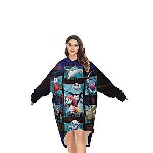 Christmas Blanket Hoodie Women Plus Size,Warm Soft Halloween Wearable Blanket Adult Hoodie,Novelty Flannel Blanket Sweatshirt,with Pockets Pullover Pajamas for Teens 5'5"-5'11"