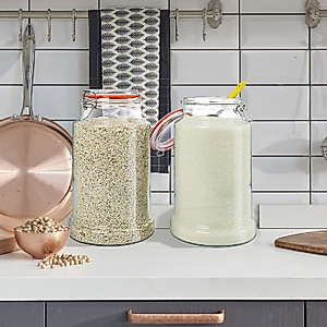 Qianfenie 1.2 Gallon Airtight Glass Jars with Hinged Lids, Wide Mouth Glass Storage Jars for Flour, Pasta, Cookies, Large Capacity, Sturdy and Heavy Duty, 1 Pack