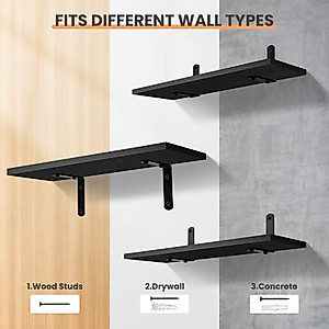 upsimples Floating Shelves for Wall Decor Storage, Black Wall Mounted Shelves Set of 5, Sturdy Small Wood Shelves Hanging for Bedroom, Living Room, Bathroom, Kitchen, Corner, Book