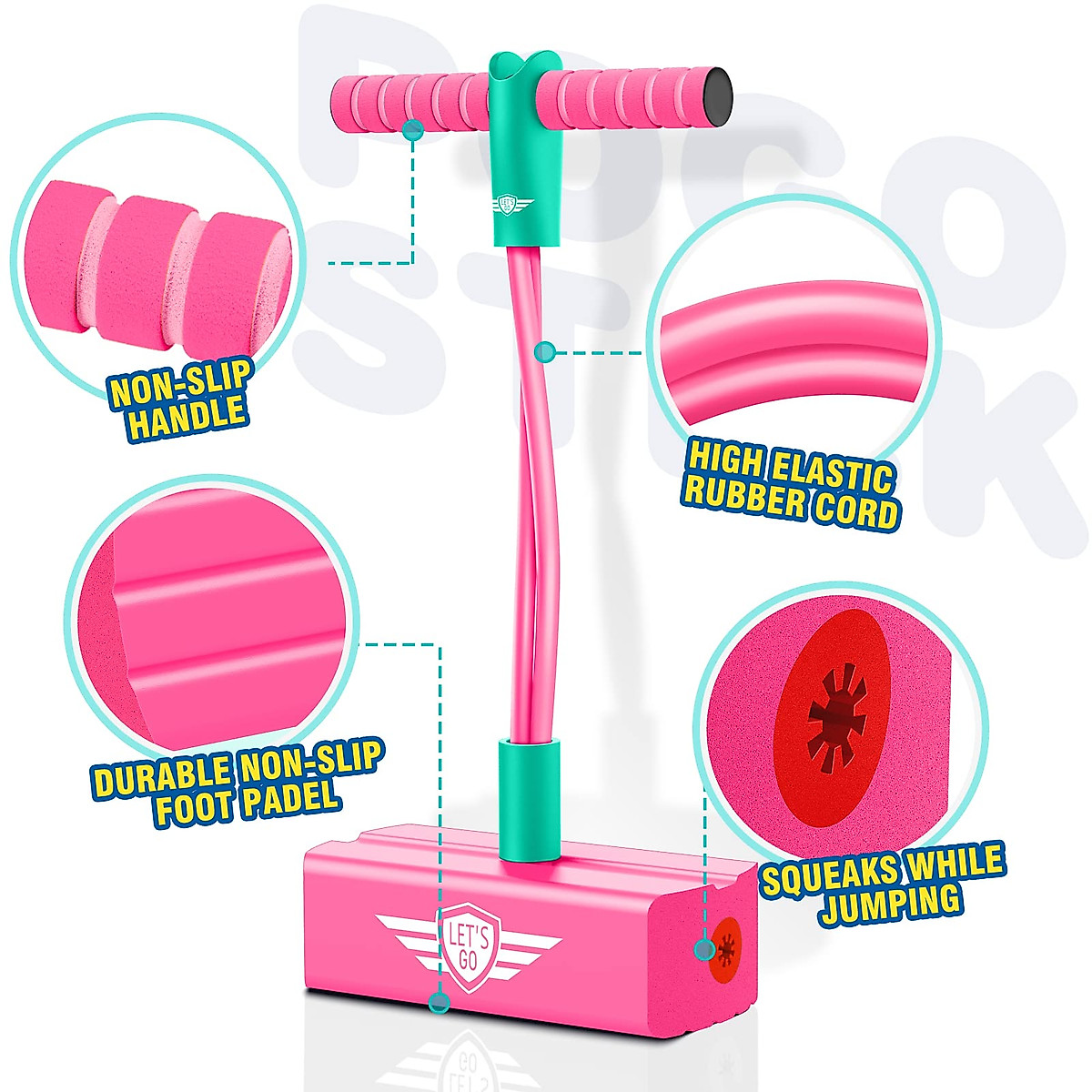 CUUGO LET'S GO! CG Pogo Stick Toys for 3-12 Year Old Girls, Foam Pogo Jumper Toys for Age 3-12 Years Old Kids Pogo Stick Autism Toys Outdoor Toys Party Birthday Stocking Stuffers Fun Toys, Rose Red