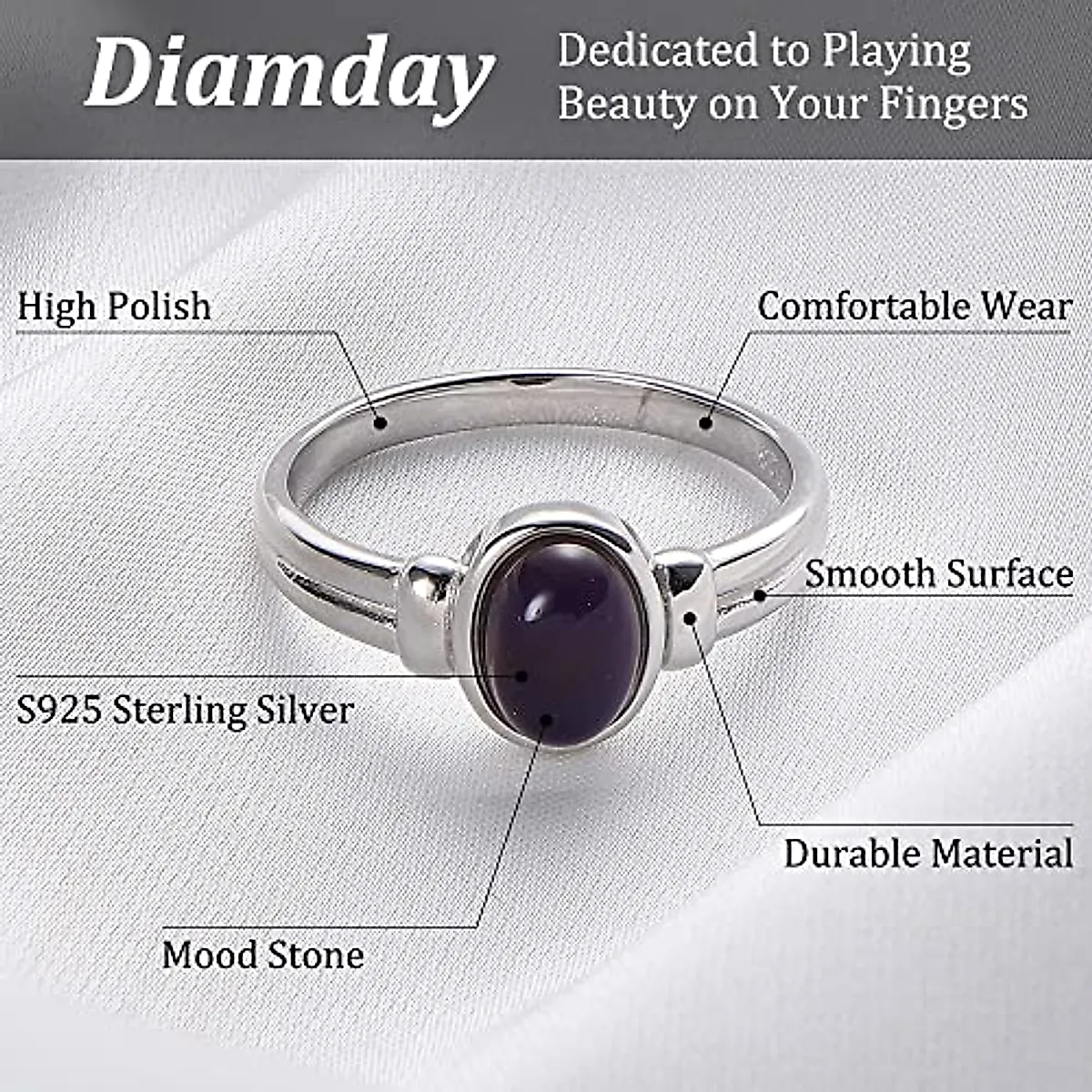 Diamday Mood Ring 925 Sterling Silver Stone Ring for Women Temperature Sensitive Color Changing Mood Stone Ring Durable Band Jewelry Gift -5