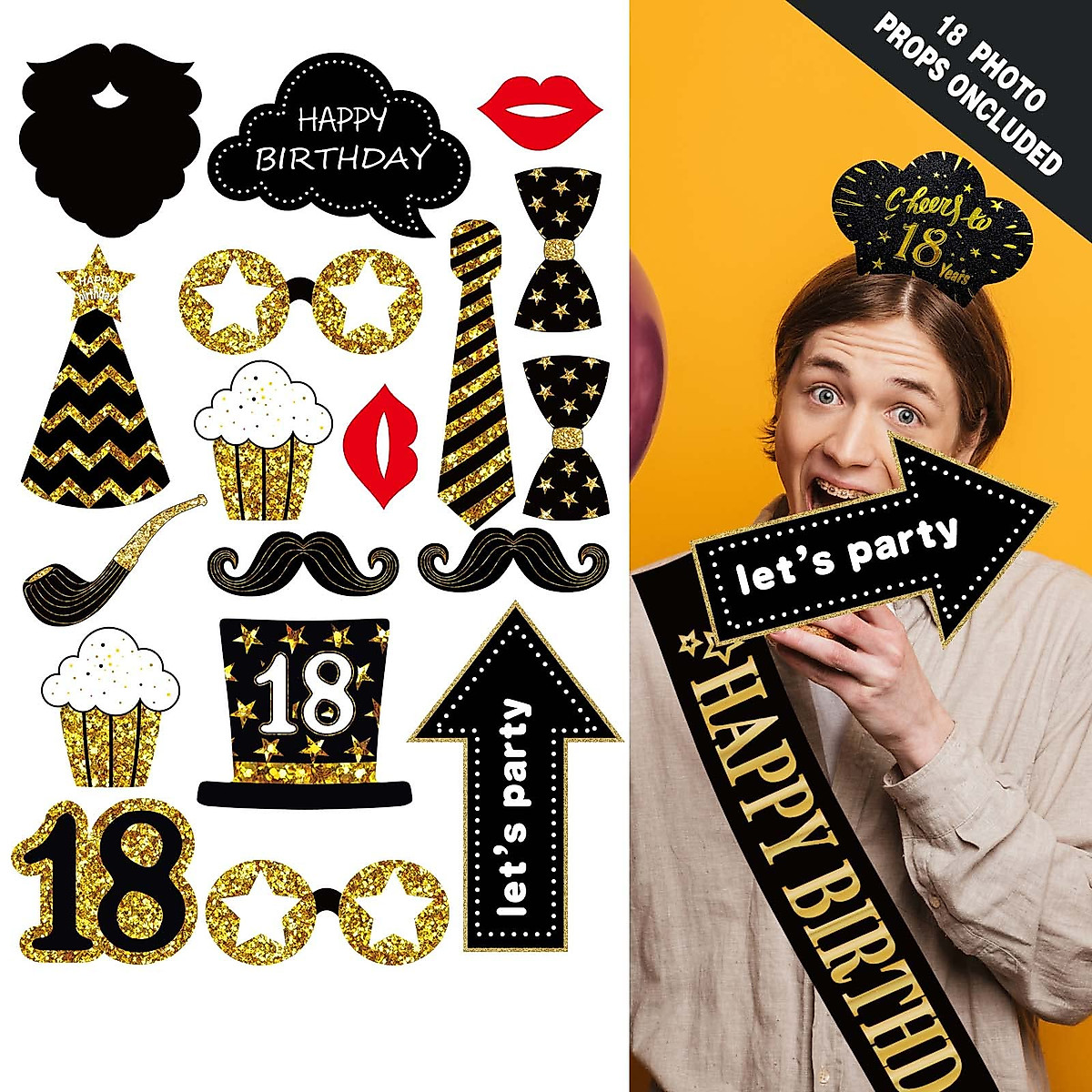 60th birthday decorations for men women - (76pack) black gold party Banner, Pennant, Hanging Swirl, birthday balloons, Tablecloths, cupcake Topper, Crown, plates, Photo Props, Sash for gifts