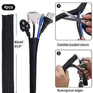 SOULWIT Cable Management Kit, 4 Wire Organizer Sleeve, 3 Cable Holder, 10+2 Cable Organization Straps, 15 Large Cord Clips, 100 Cable Ties for TV PC Computer Under Desk Office