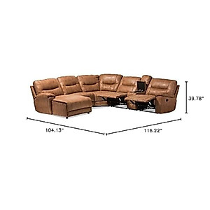 Baxton Studio Mistral Modern and Contemporary Light Brown Palomino Suede 6-Piece Sectional with Recliners Corner Lounge Suite
