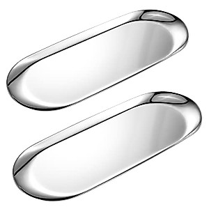 2 Pack Silver Oval Vanity Tray, Stainless Steel Jewelry Tray, Bathroom Tray, Makeup Cosmetic Trays,Towel Napkin Tray,Storage Organizer,11.8 x 4.8 inches (LxW),Large