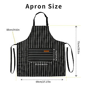 Tosewever 2 Pieces Kitchen Cooking Aprons, Cotton Polyester Blend Adjustable Bib Aprons with 2 Pockets for Women Men Chef Chef (Black/Brown Stripes, 2)