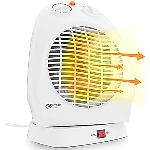 Comfort Zone Oscillating Space Heater with Adjustable Thermostat, Desktop, Fan-Forced, Portable, Overheat Sensor, Tip-Over Switch, Stay-Cool Housing, Ideal for Home, Bedroom, Office, 1,500W, CZ50