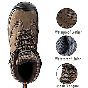 TOSAFZXY Waterproof Work Boot for Men, 6" Steel Toe and Non-Slip Safety Boot Outdoor Men Work Boot Brown Size 10