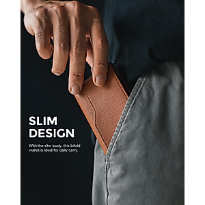 VULKIT Card Holder Wallet for Mens with ID Windows RFID Blocking Pop Up Wallet Slim Leather Wallet Holds Up to 12 Cards Men's Card Case, Brown