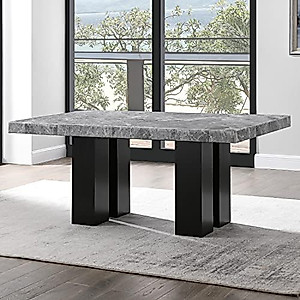 Steve Silver Company Camila Modern Rectangle Marble Top Dining Table with 4 Wide Espresso Legs, Seats up to 6 People, in Gray Finish