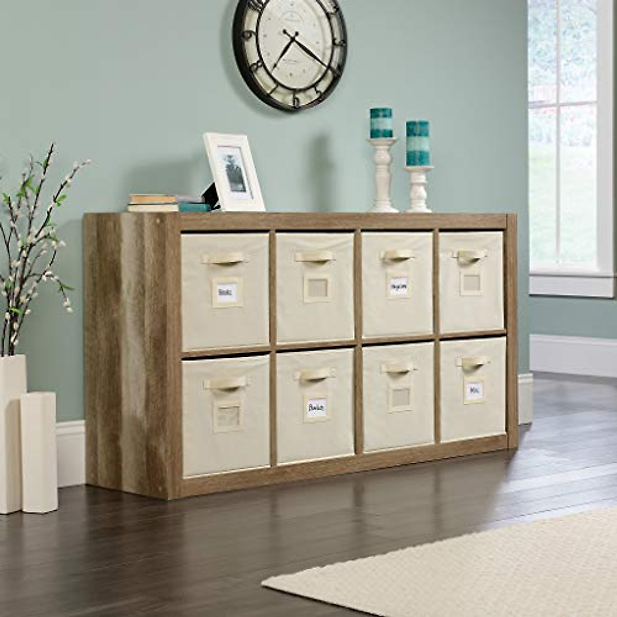 Sauder Stow-Away 8-Cube Organizer, L: 30.91" x W: 15.39" x H: 57.87", Lintel Oak Finish