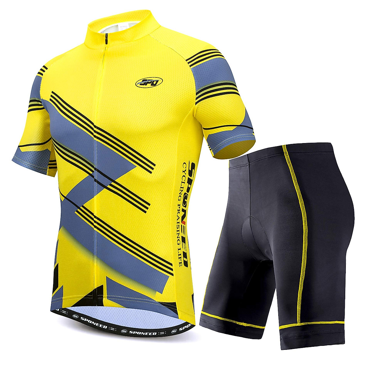 Men Cycling Short Kits Bike Biking Jackets Short Sleeve Padded Riding Gear US XL Yellow
