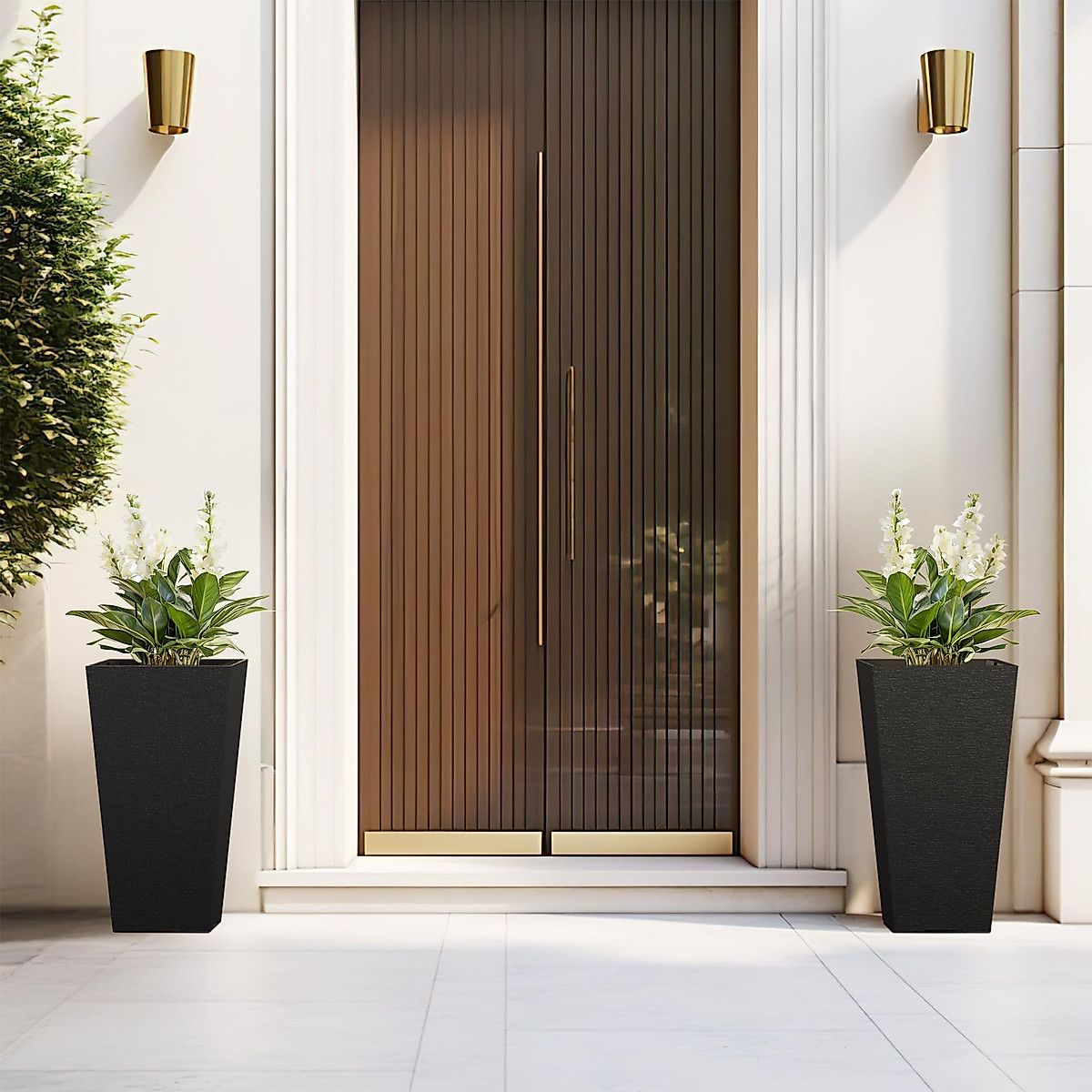 Kante 22 Inch Tall Planter Set of 2, Large Taper Planter for Outdoor Indoor Garden Patio Front Door (Black)