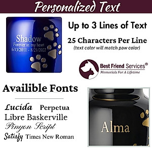 Best Friend Services Pet Urn for Dogs and Cats with Personalized Laser Engraving, Ottillie Paws Premier Series Memorial Urns (Medium Amethyst Purple with Horizontal Pewter Paws)