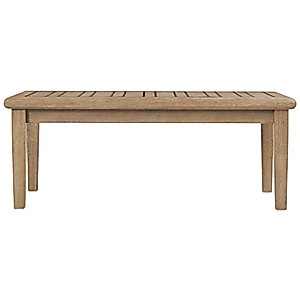 Signature Design by Ashley Gerianne Outdoor Rectangular Eucalyptus Wood Slat Top Coffee Table, Beige