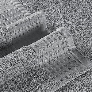 GLAMBURG 100% Cotton Ultra Soft 6 Pack Towel Set, Contains 2 Bath Towels 28x55 Inches, 2 Hand Towels 16x24 Inches & 2 Wash Coths 12x12 Inches, Compact Absorbent Lightweight & Quickdry - Light Grey