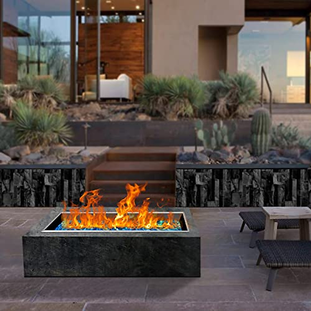 Square Drop-in Fire Pit Pan 31.5 * 12inch Outdoor Gas Fire Pit with Natural Gas Kit and Control Panel Stainless Steel Propane Fire Pit for Indoor Outdoor Picnics