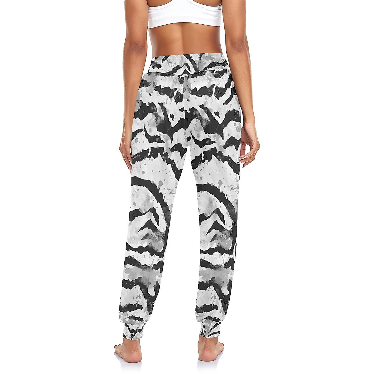 Yasala Harem Pants for Women Tiger Stripes Smocked Waistband Yoga Pants Hippie Palazzo Pants Athletic Workout Pants