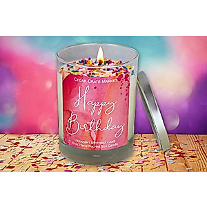 Happy Birthday Candle with Sprinkles, Birthday Cake Scented Candles for Women, Girlfriend, Best Friends, Female, Buttercream Vanilla Cake, Friendship Gift for Mom, Sister, Aunt, Coworker, Boss (Pink)