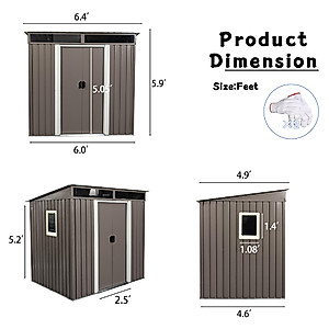 6X5 FT Outdoor Storage Shed, Waterproof Metal Garden Sheds with Lockable Door, Steel Tool Storage Buildings Shed & Outdoor Storage House for Garden, Backyard, Patio, Lawn, Trash Cans(Gray)