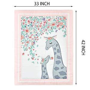 Yolent Baby Girl Crib Bedding Sets Crib Set for Girls Mini Floral Nursery Crib Bedding Sets 3 Piece Pink and Grey Princess Crib Bedding Set