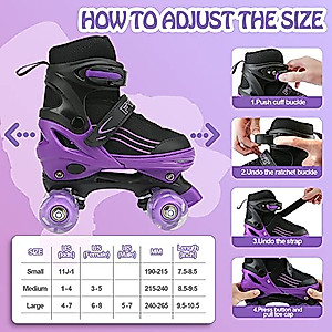 SYXKJ Roller Skates for Boys 8 Wheels Light Up Fun Illuminating Girls Roller Skates Kids Skates 4 Size Adjustable (Youth 4-7)