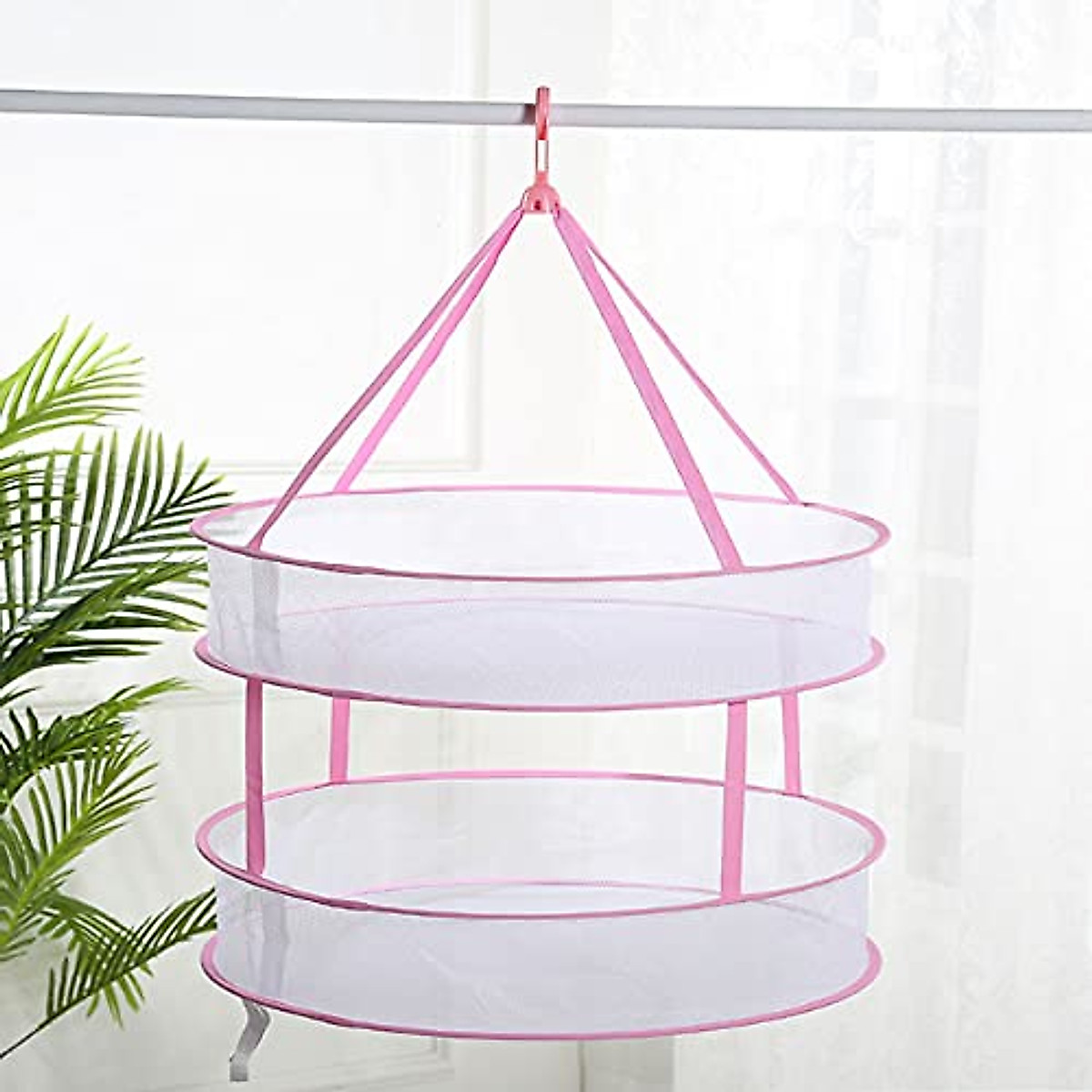 Oikejias 2-Tier Foldable Sweater Mesh Dryer, Potable Hanging Drying Rack Flat Clothes Drying Net Collapsible Laundry Hanging Mesh Rack - Pink