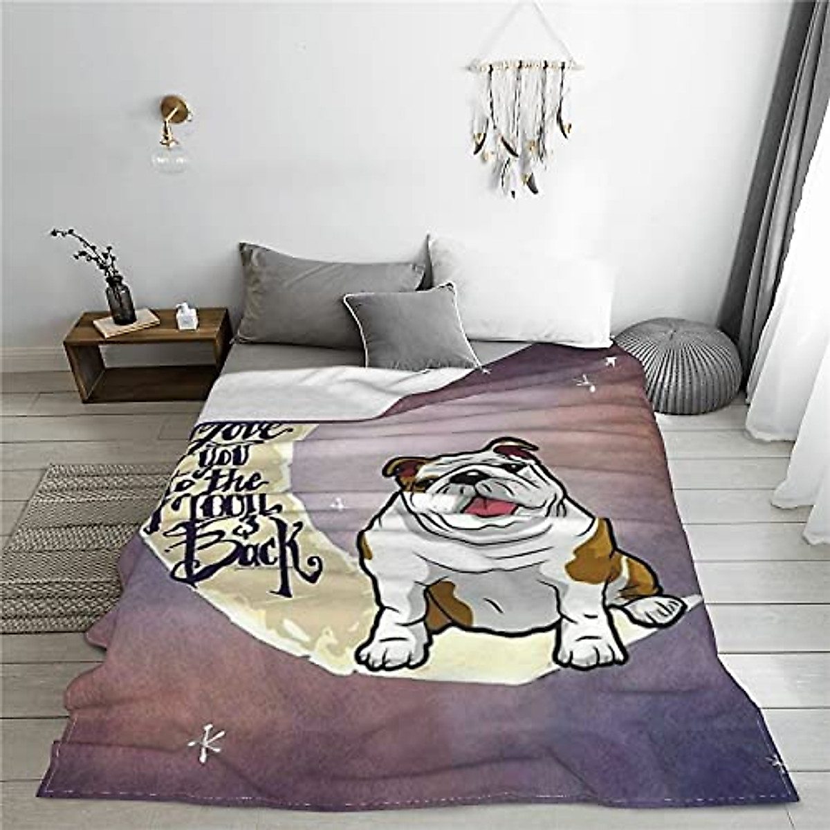 English Bulldog Soft Throw Blanket Cozy Plush Flannel Fleece Bed Blankets for Sofa Couch Bedroom 80"X60"