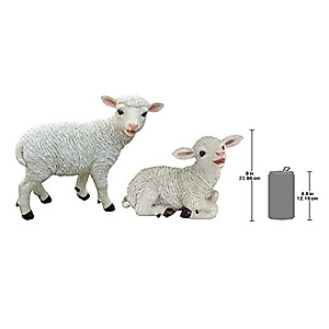 Design Toscano Yorkshire Lamb Garden Farm Animal Statues, 15 Inch, Set of Two Standing and Sitting, Polyresin, Full Color